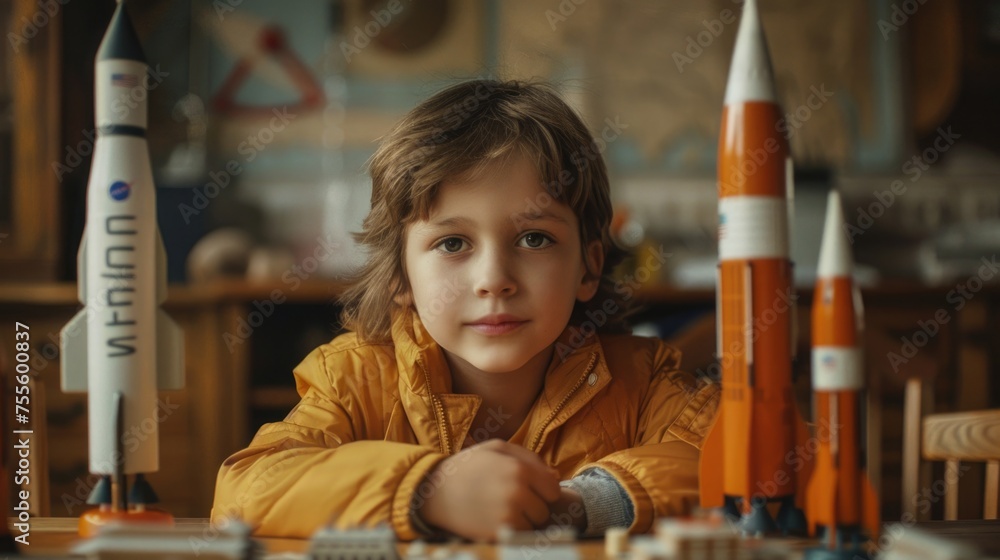 An educational workshop where children are building rocket models ...