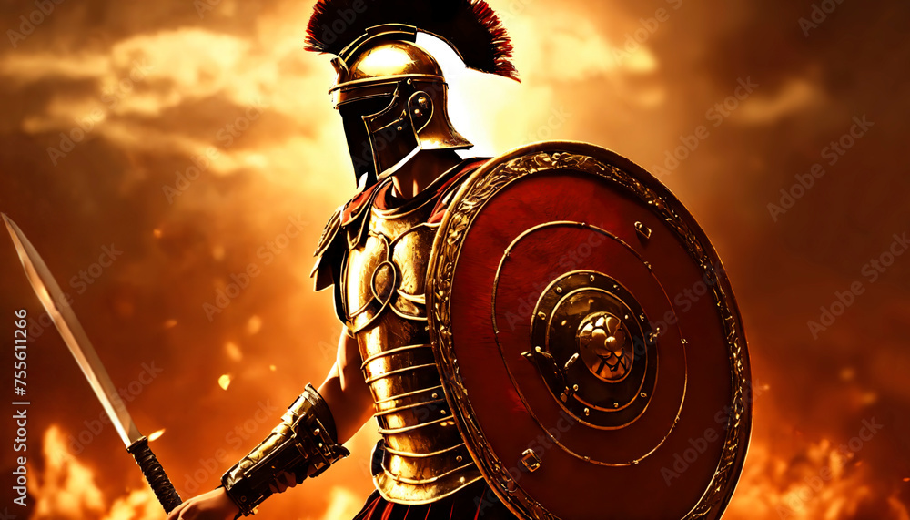 Roman male legionary (legionaries) wear helmet with crest, gladius ...