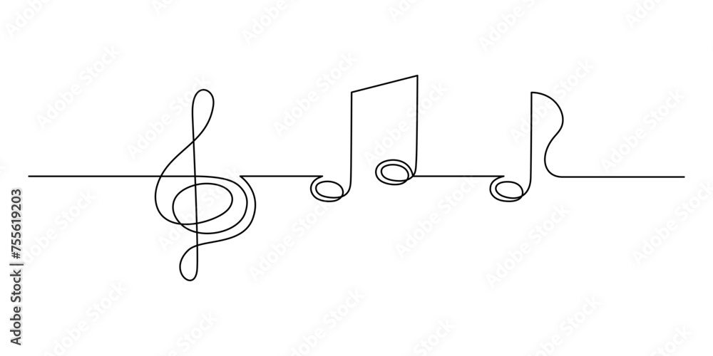 Treble clef and musical notes one line art, hand drawn continuous ...