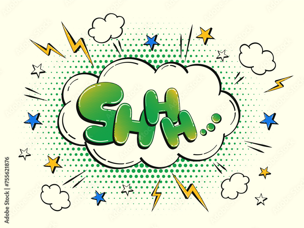 Comic speech bubble in the shape of a cloud with halftone effect ...