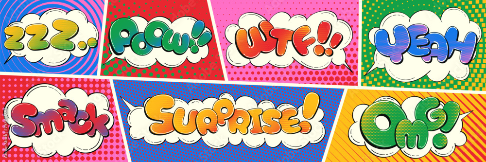 Set of comic speech bubbles, comic wording sound effects design, comic ...