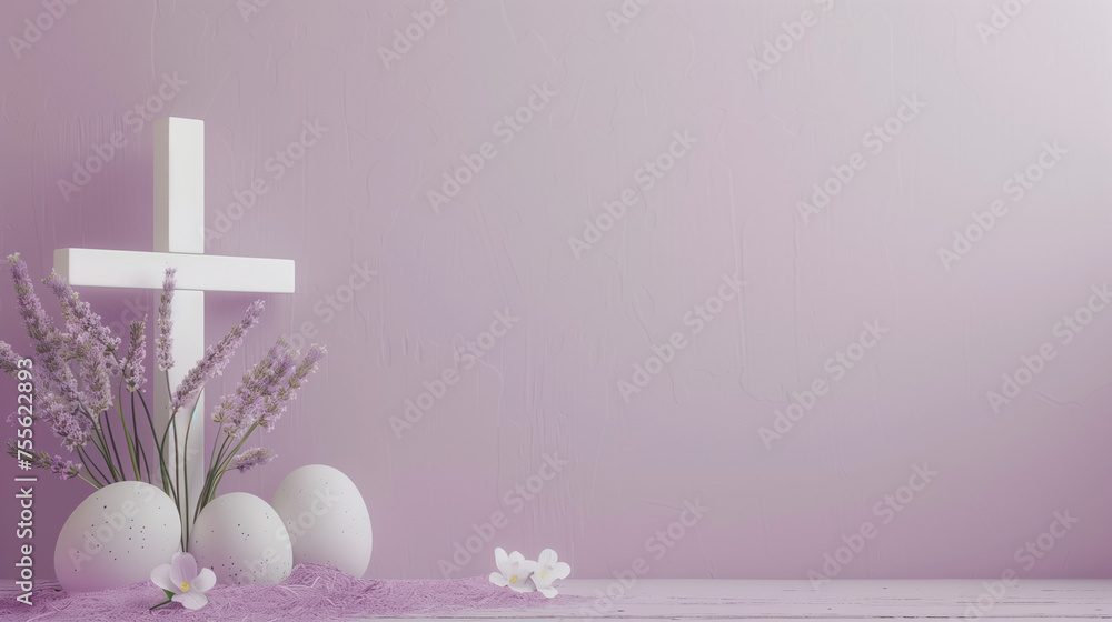 Purple Hues Embrace a Crucifix Against Lavender Sprigs, Emanating Peace ...
