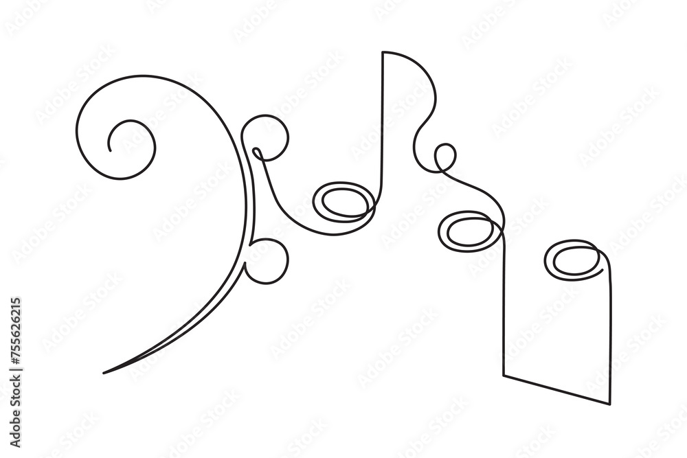 ass clef and notes one line art, hand drawn continuous contour outline ...