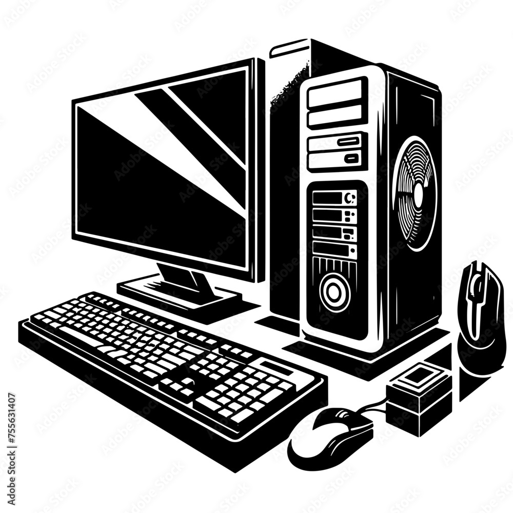 Cartoon Black and White Isolated Illustration Vector Of A Desktop ...