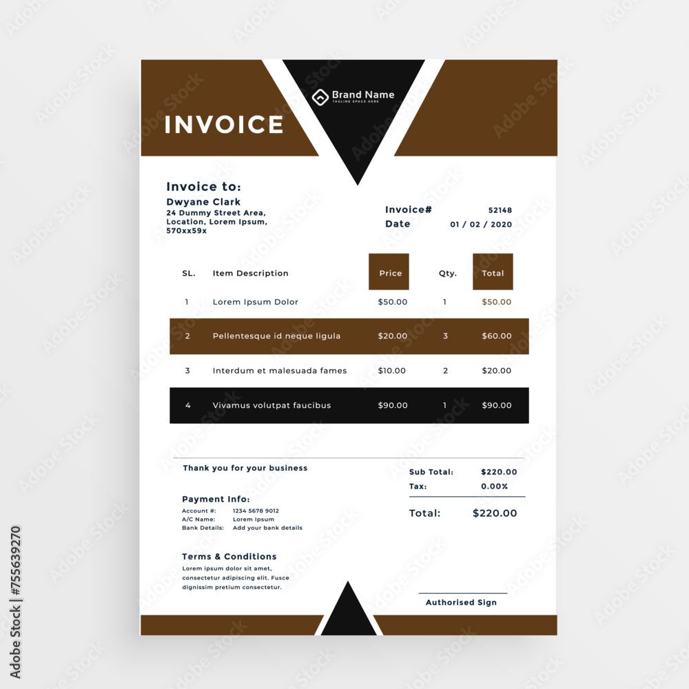 Business invoice form template. Invoicing quotes, money bills or price ...