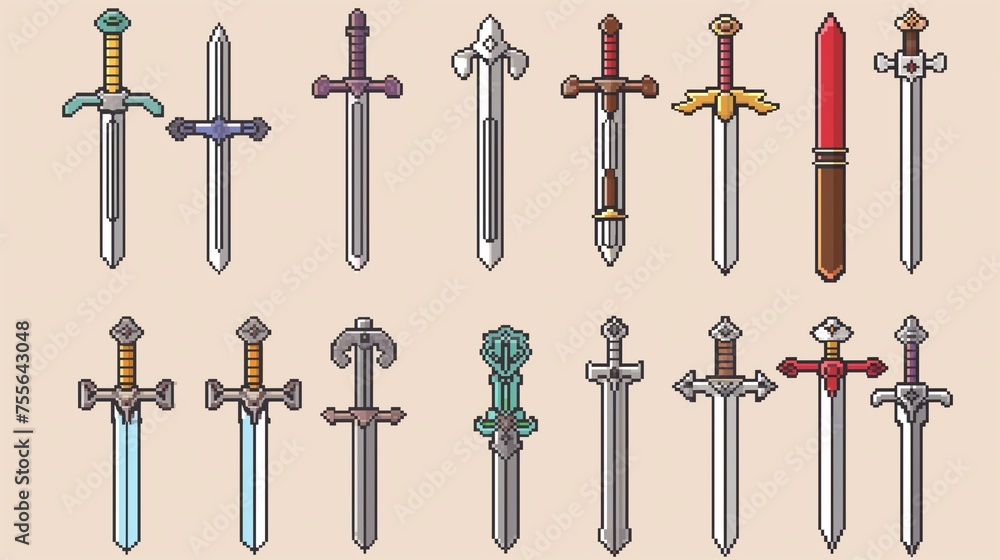 (16) icons. 8-Bit Blade of Nostalgia: A Pixel Art (Retro Style) Swords ...