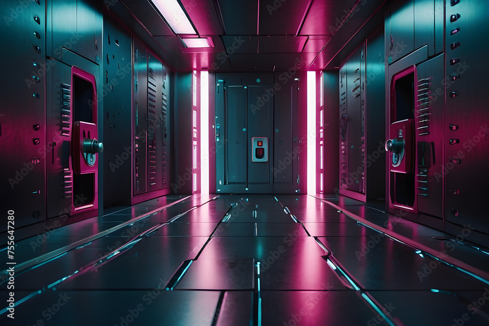 Cybersecurity sci-fi technology background with a perspective view of ...