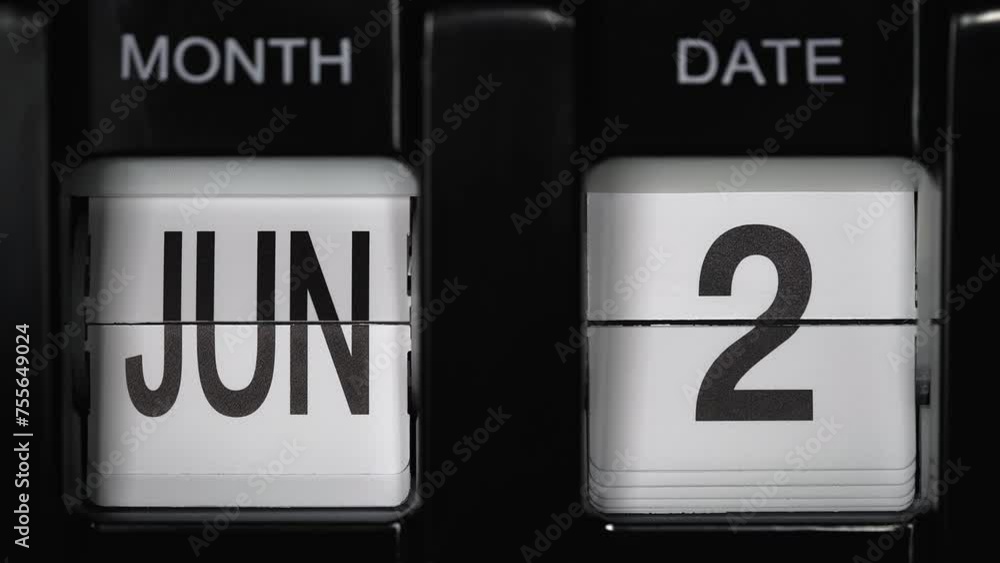 retro flip calendar with a date change from the first of June to the ...