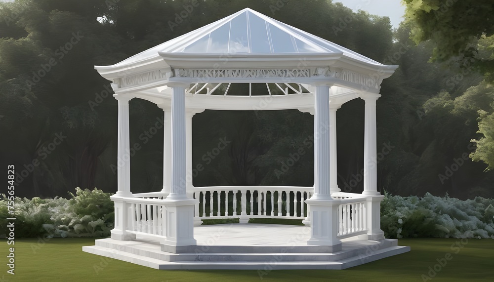 An elegant open-air white canopy gazebo with 4 pillars and open ...