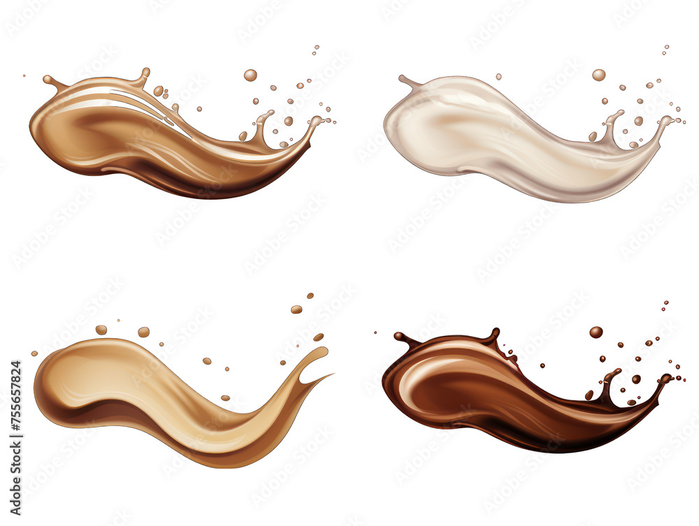 Set of brown liquid wave splash water isolated on transparent ...