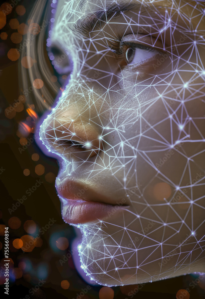 Digital Facial Reconstruction Technology Concept with Network Mesh and ...