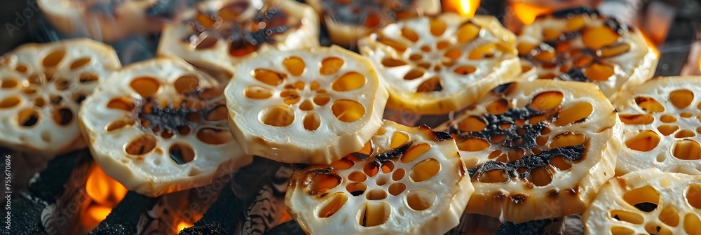 Grilled Lotus Root Slices An Aesthetic Delight of Golden Brown Textures ...