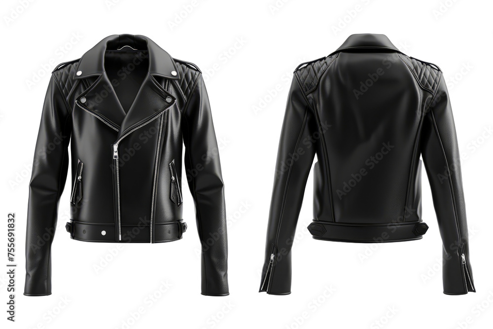 Smooth black leather jacket mockup with front and back views Stock ...