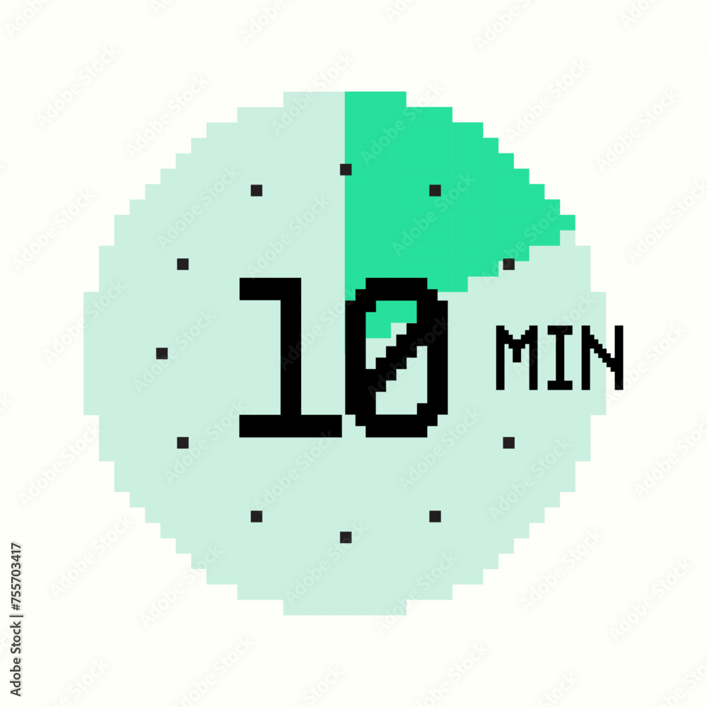8-bit 10-minute Timer composed of square pixels. Retro-inspired clock ...
