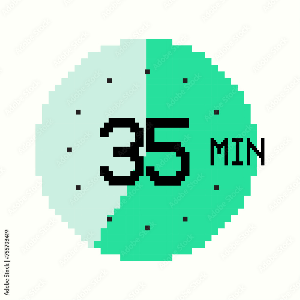 8-bit 35-minute Timer composed of square pixels. Retro-inspired clock ...