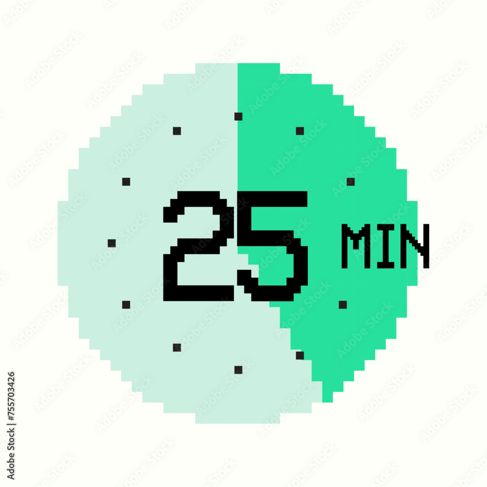 8-bit 25-minute Timer composed of square pixels. Retro-inspired clock ...