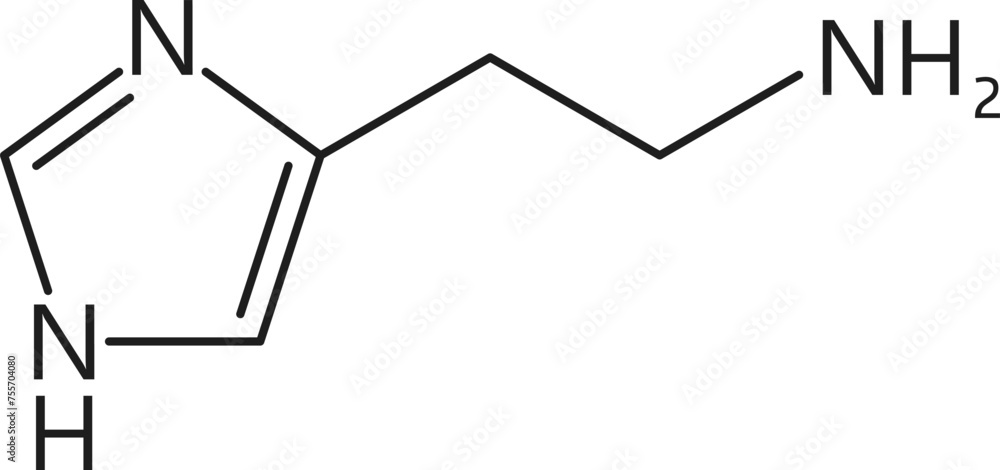 Neurotransmitter, Histamine chemical formula and molecule, vector ...