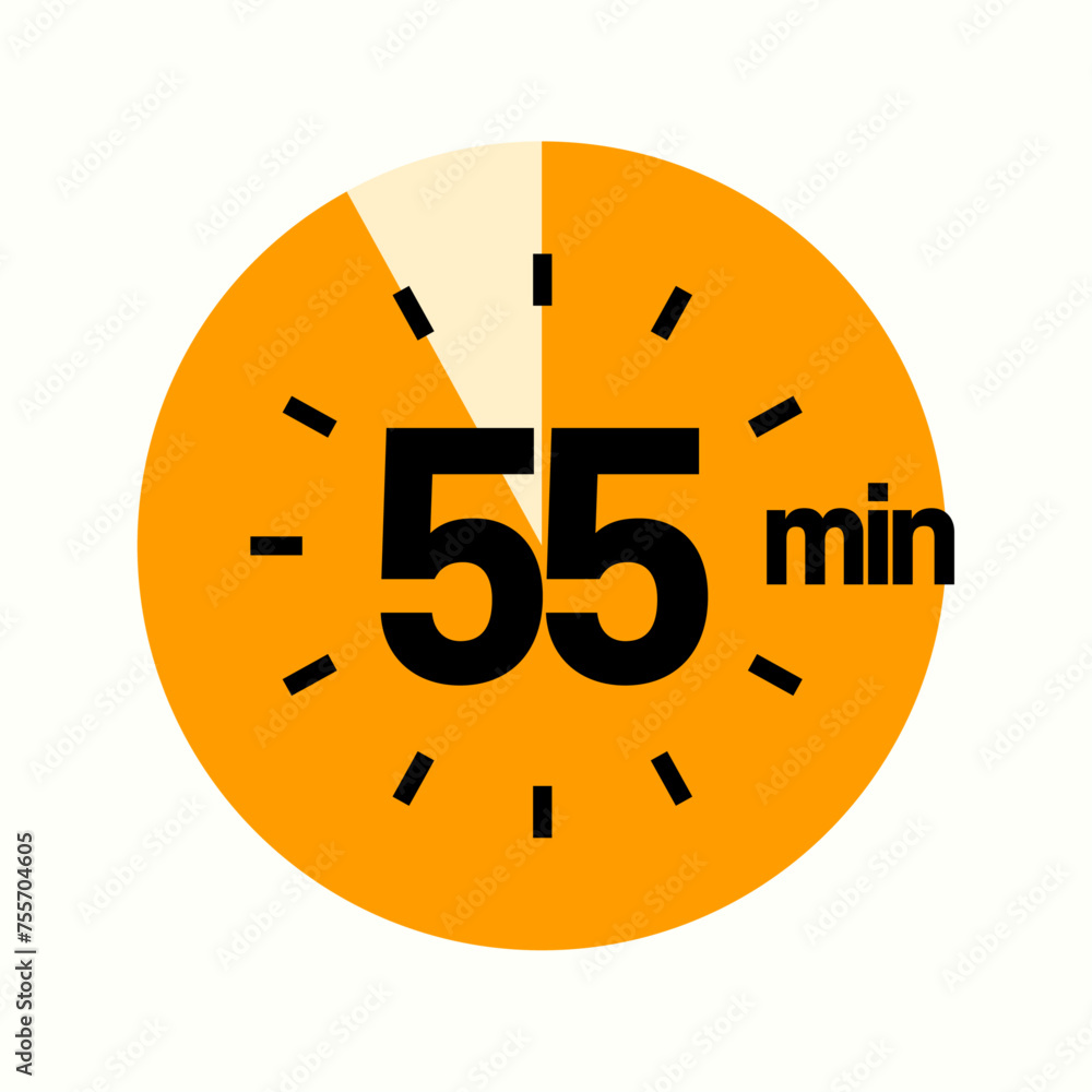 55 Minutes Timer Icon, Modern Sans Serif Design. Clock, Stopwatch ...