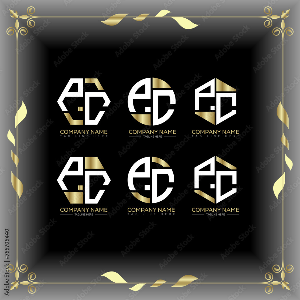 PC letter luxury logo set design.PC monogram polygonal and circle shape ...