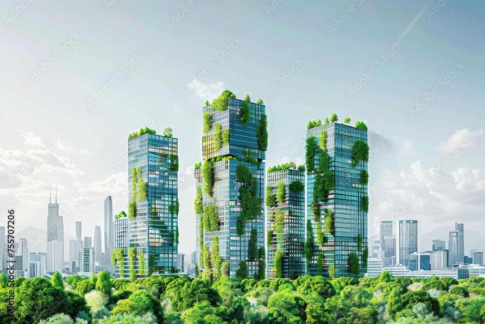 Architecture. environment and future with buildings in city for carbon ...
