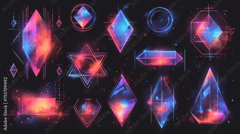 Flat illustration, set of magic geometric shapes. Icons for games ...