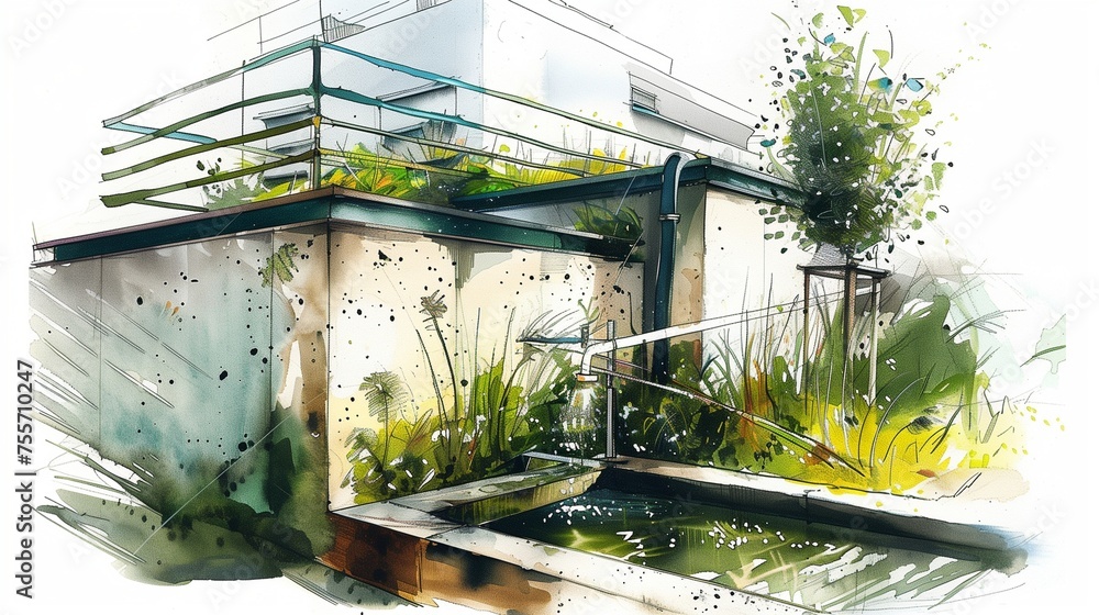 An illustrative sketch of a rainwater harvesting system, showcasing the ... An illustrative sketch of a rainwater harvesting system, showcasing the ...
