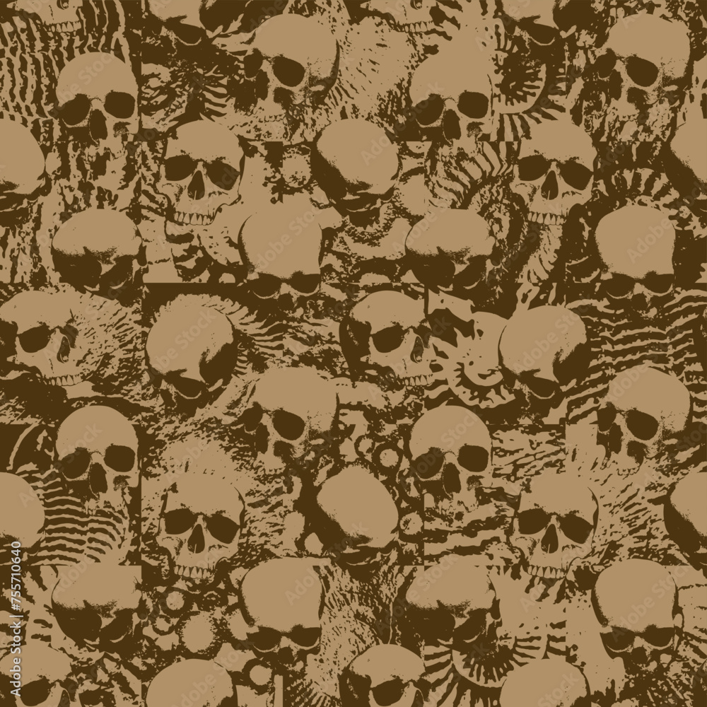 Seamless pattern with sinister human skulls against the background of ...