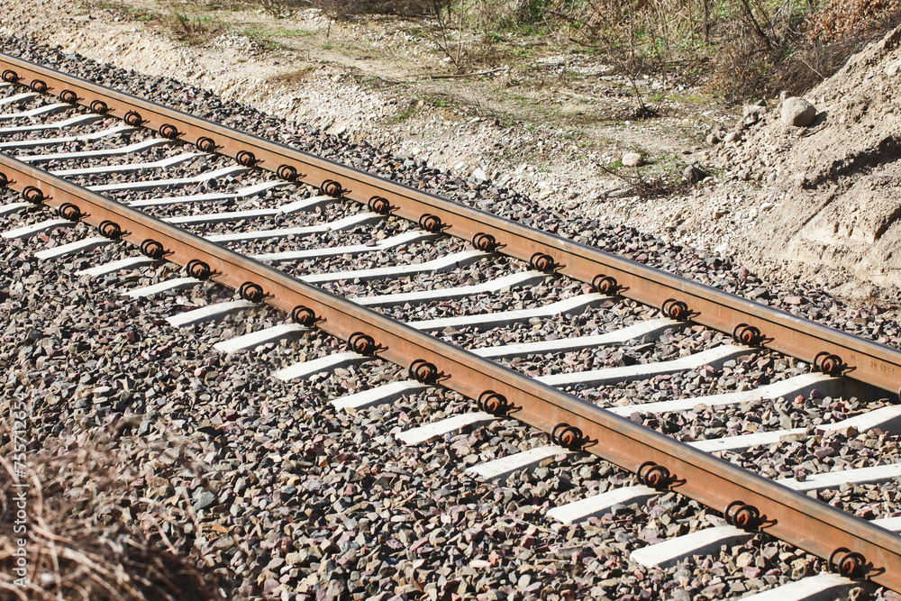 Railroad background. Railway perspective. Train track landscape. Old ...