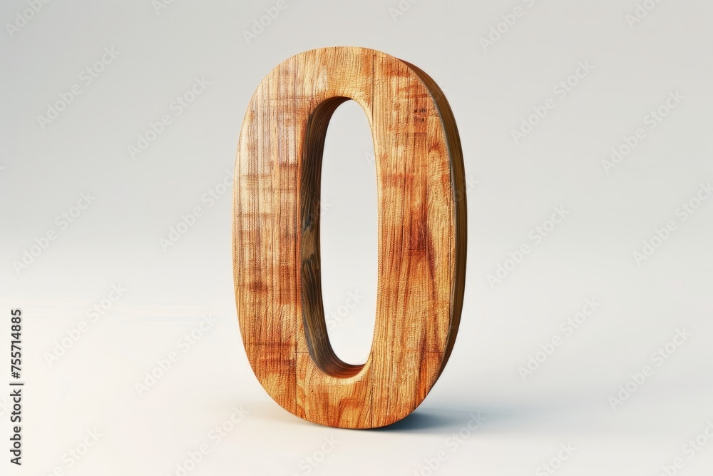 Cute wooden number 0 or zero as wooden shape, white background, 3D ...