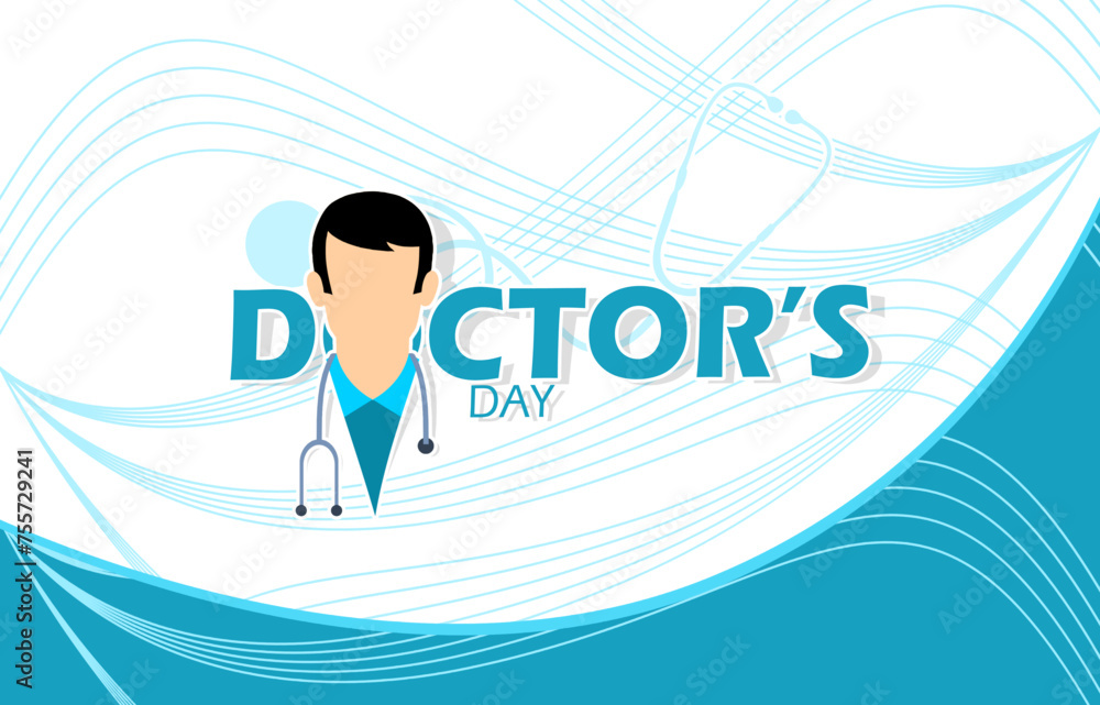 Doctors' Day event banner. Illustration of a doctor with his ...