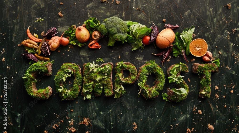 Generative AI, word Compost made of food waste compost and soil ...