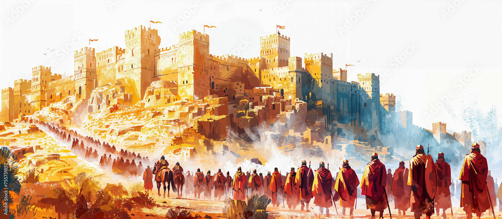 Artistic rendition of Joshua leading the Israelites around the walls of ...