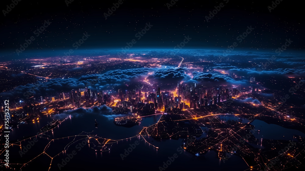 City plan with glowing city map and infrastructure grid, city map ...