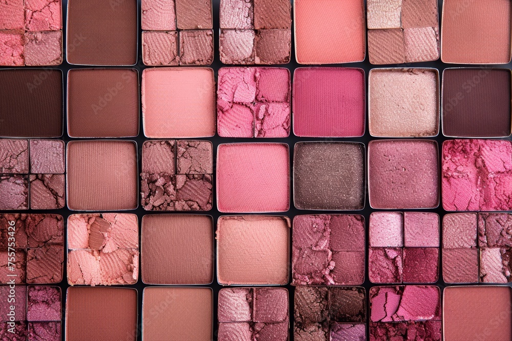 Elegant background with a mosaic of square eye shadow palettes in soft ...