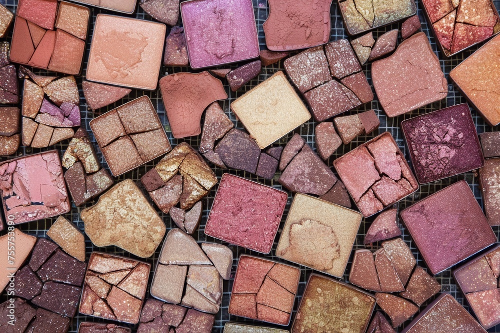 Elegant background with a mosaic of square eye shadow palettes in soft ...