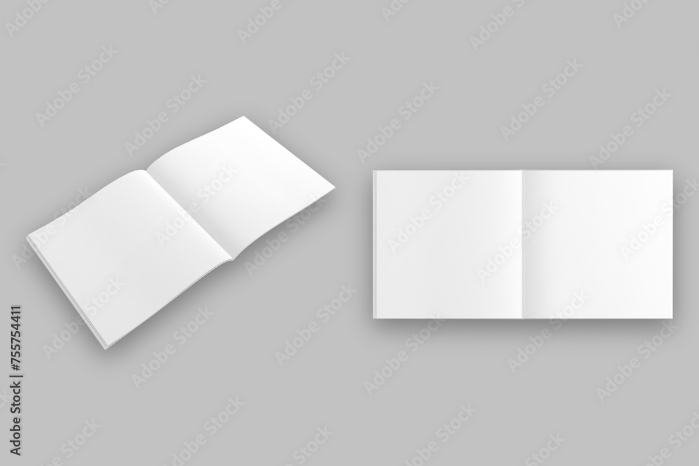 Empty Blank white bi-fold catalog brochure, booklet , magazine mockup ...