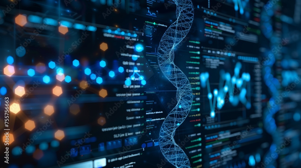 Genetic Research Data and DNA Visualization. Complex genetic sequencing ...