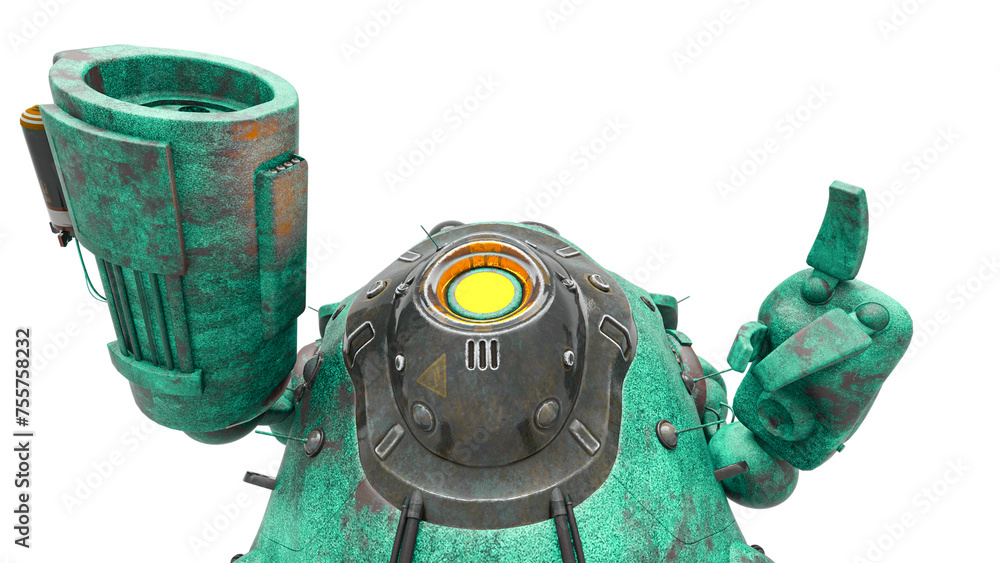 heavy metal mech ball is saying hey you there on white background ...