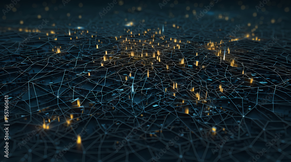 City map illustration, visualization of interconnected nodes in ...