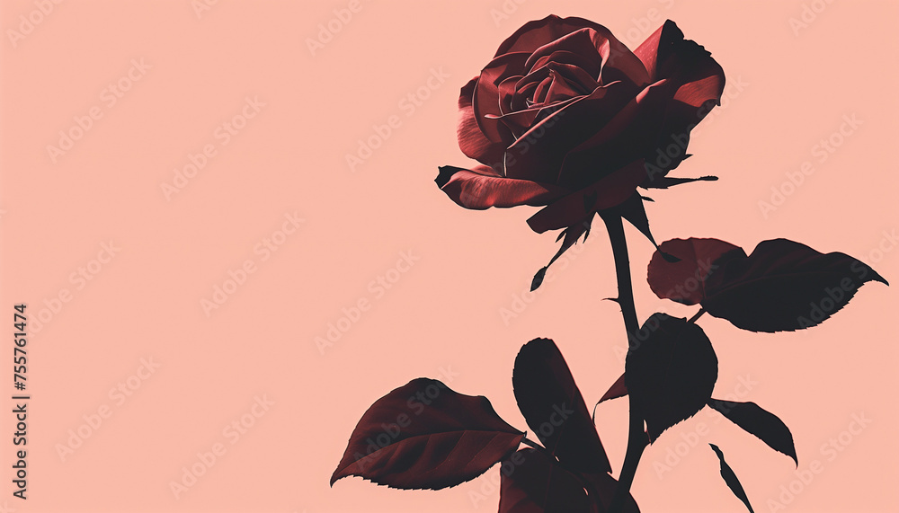 Minimalistic Plain Color Background with One Rose and Its Shadow ...