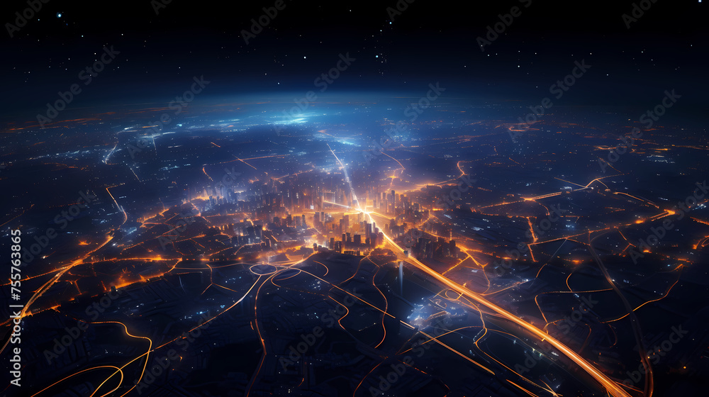 City map illustration, visualization of interconnected nodes in ...
