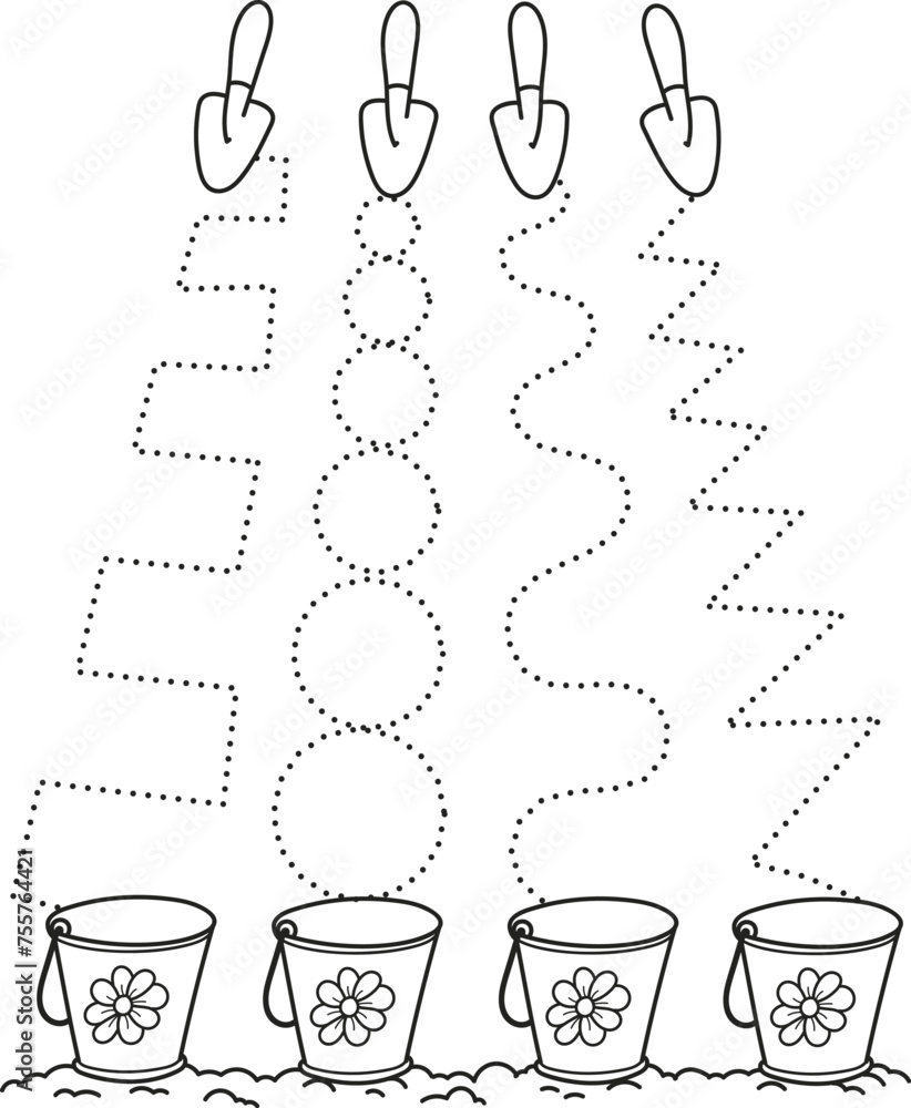 Coloring page outline of cartoon buckets. Educational exercise ...