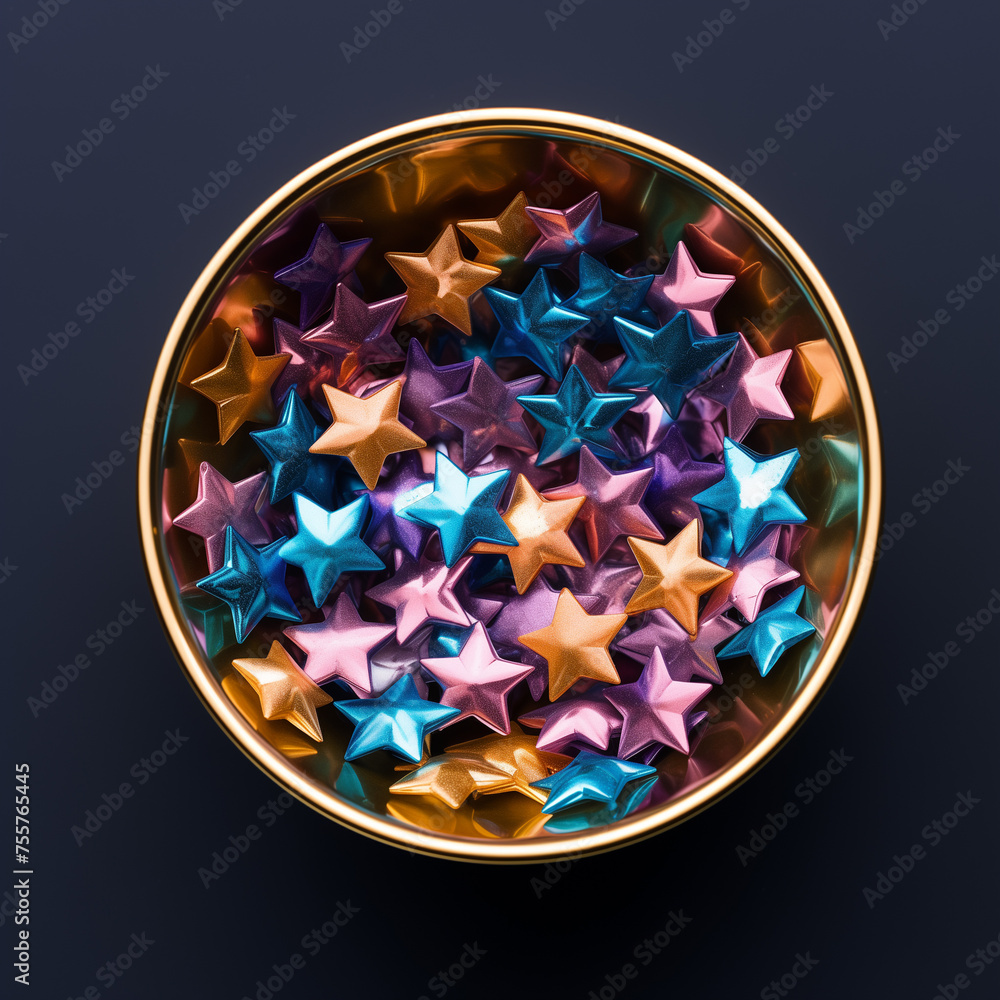 A colorful pile of little stars, in shades of purple and blue, in a ...