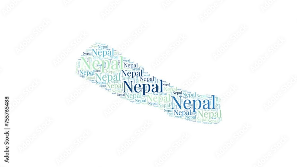 Nepal shape word cloud animation. Country boundary filled with country ...