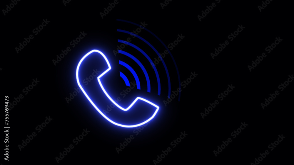 Blue color simple telephone handset and radio wave icon. Blue radio ...