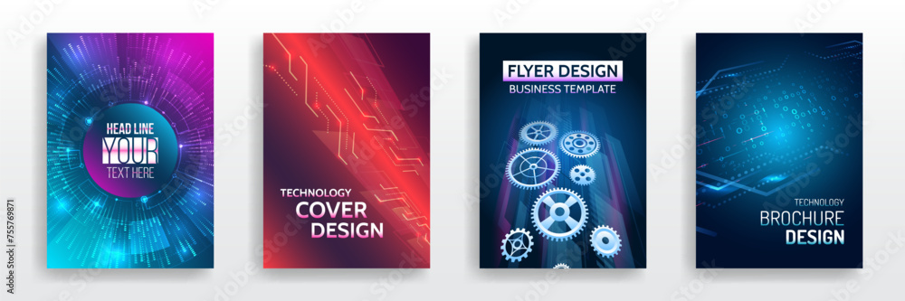 Set of high-tech covers for marketing. Modern technology design for ...