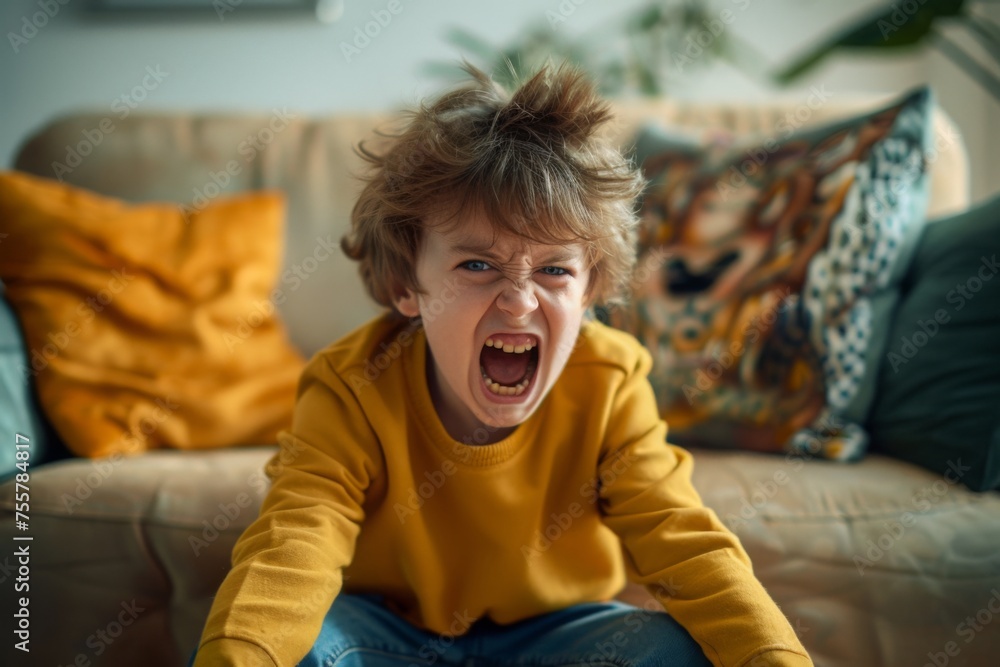 Angry irritated boy. Full of rage. Emotional portrait of an upset ...