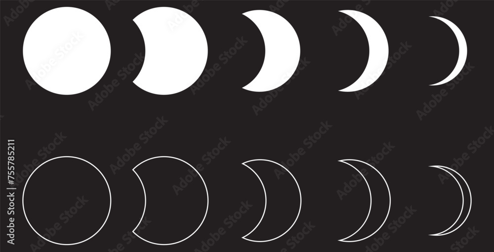 Moon phases astronomy icon silhouette symbol set. Full moon and ...