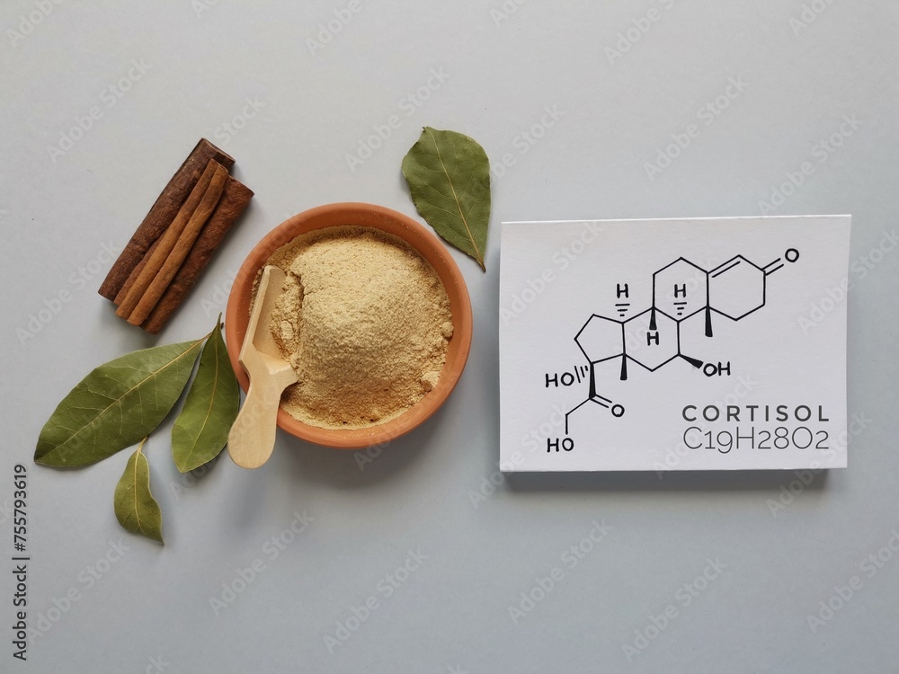 Structural chemical formula of cortisol (a steroid hormone) with ...