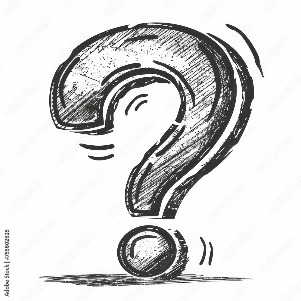 Drawings of Question Mark; hand drawn with contour lines on white ...